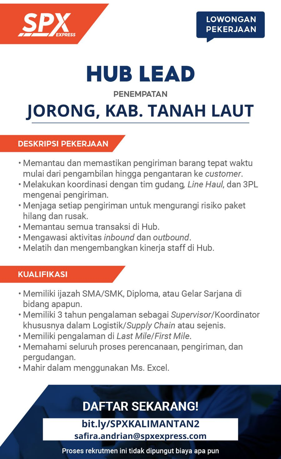 Info Loker Tanah Laut – Dibutuhkan Posisi HUB Lead – SPX Express ...